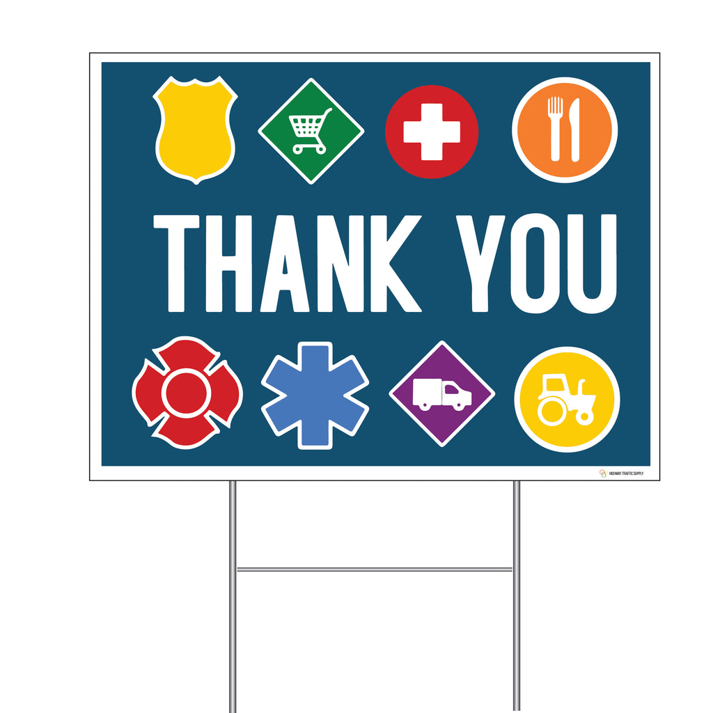 Thank You (with Symbols) Sign with Step-Stake – Highway Traffic Supply